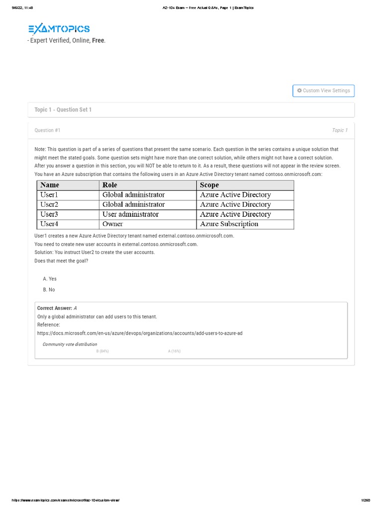 AZ-104 Exam - ExamTopics June | PDF | Microsoft Azure | Active Directory