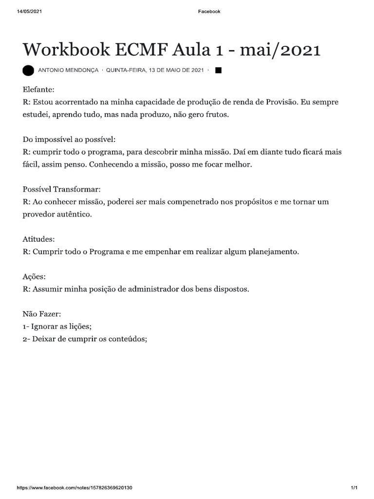 Workbook Aula1 Ecmf | PDF