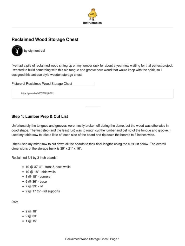 Reclaimed Wood Storage Chest: Step 1: Lumber Prep & Cut List | PDF ...