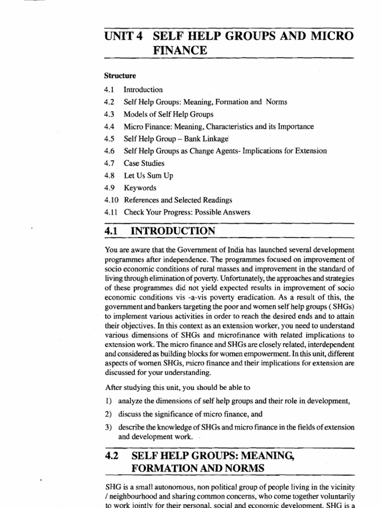Self Help Groups and Microfinance Overview | PDF | Microfinance ...
