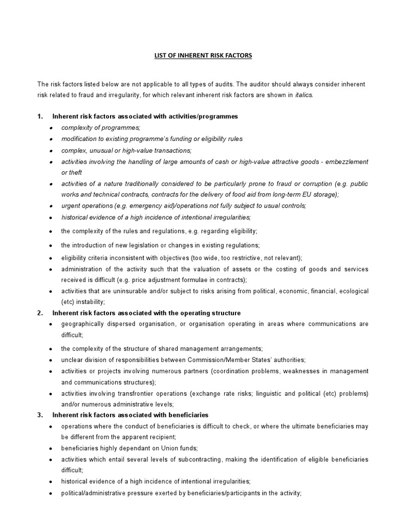Inherent-risk-factors-list | PDF | Risk | Accounting