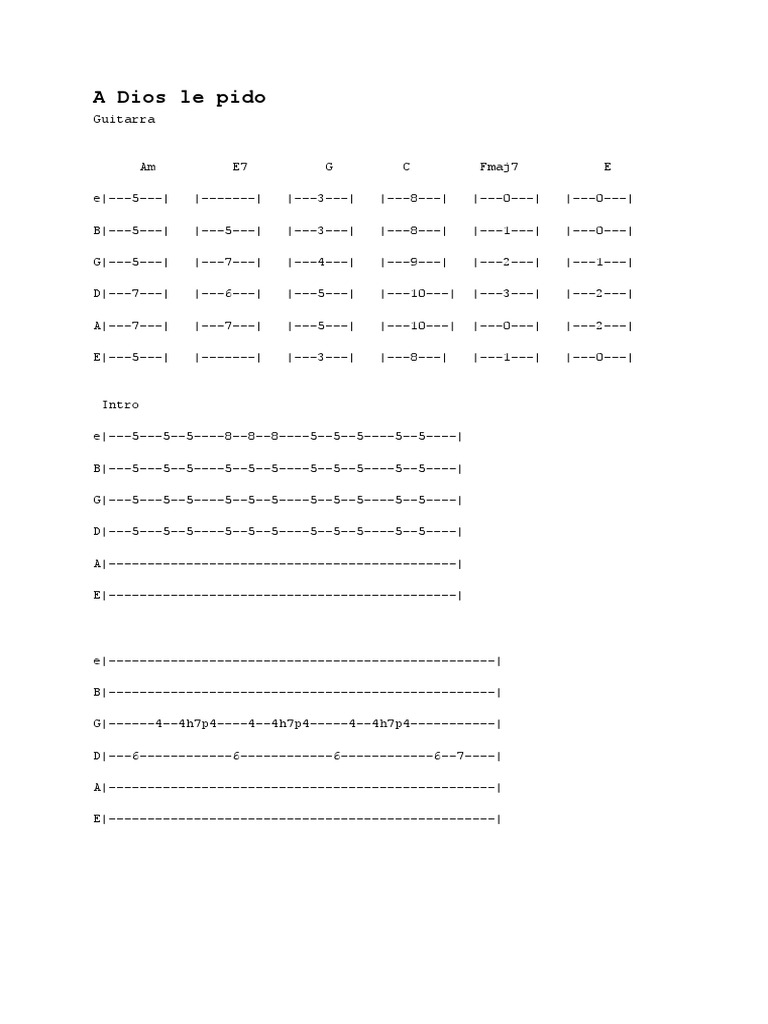 A Dios le pido - Juanes (Tablatura de Guitarra) | PDF