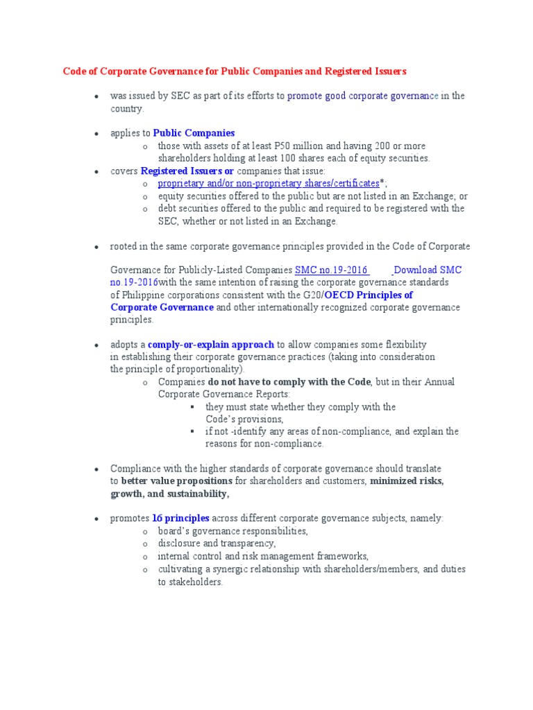 Code of Corporate Governance For Public Companies and Registered ...