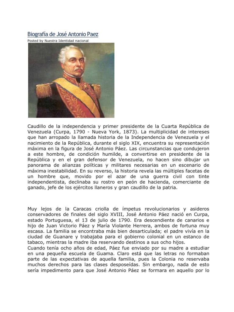 Biografía de José Antonio Paez | Venezuela | Gobierno