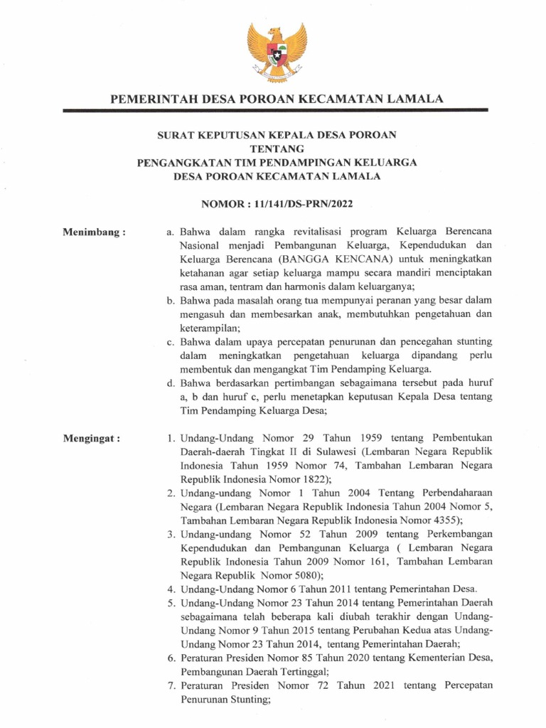 SK Pengangkatan Tim Pendamping Keluarga | PDF