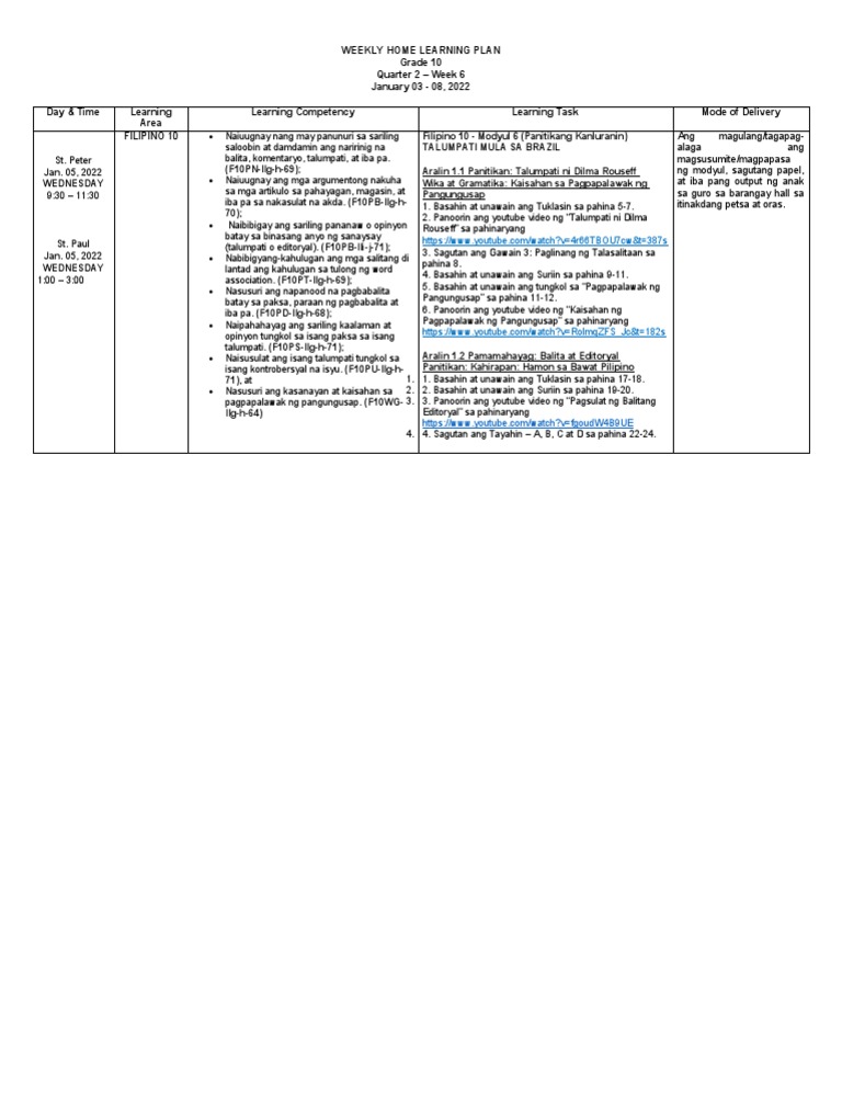 Fil10 Q2 WK6 | PDF