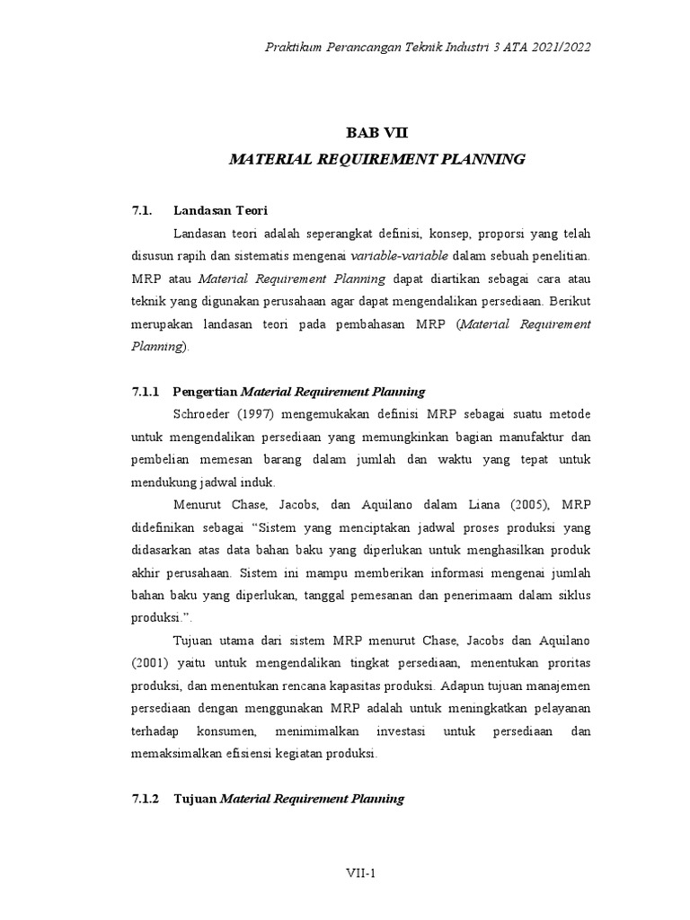 (Acc) Bab Vii Material Requirement Planning | PDF
