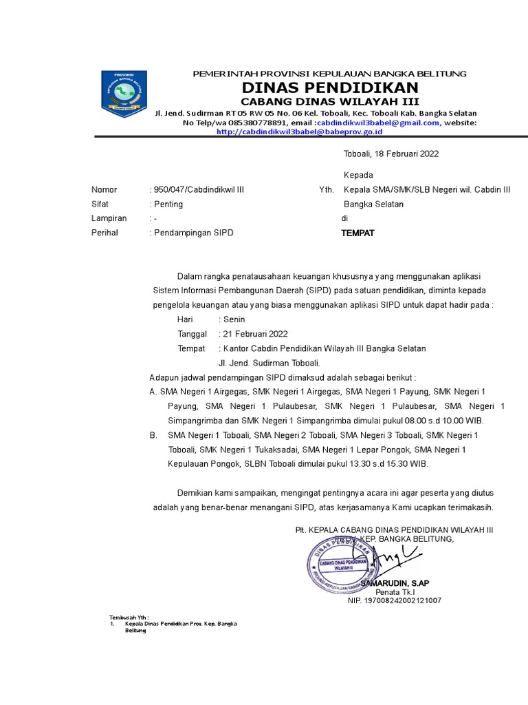 Surat Pendampingan Sipd | PDF
