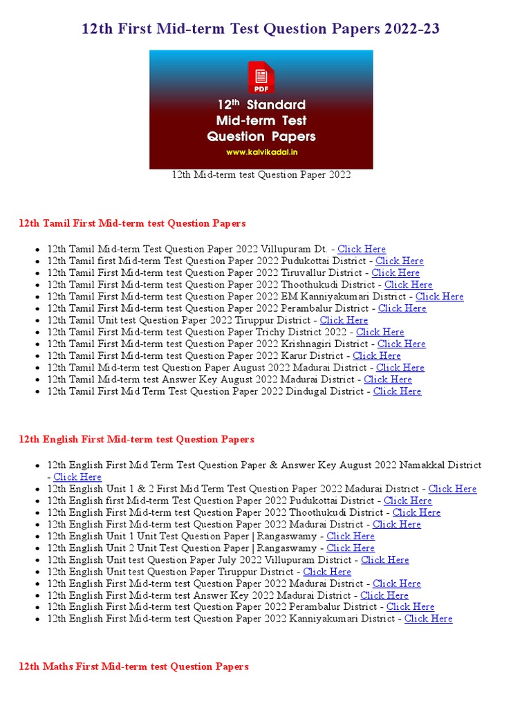 12th First Mid-term Question Papers 2022 | PDF | Science
