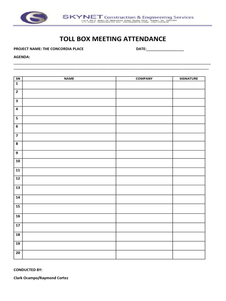 Tool Box Meeting Attendance | PDF | Business | Finance & Money Management