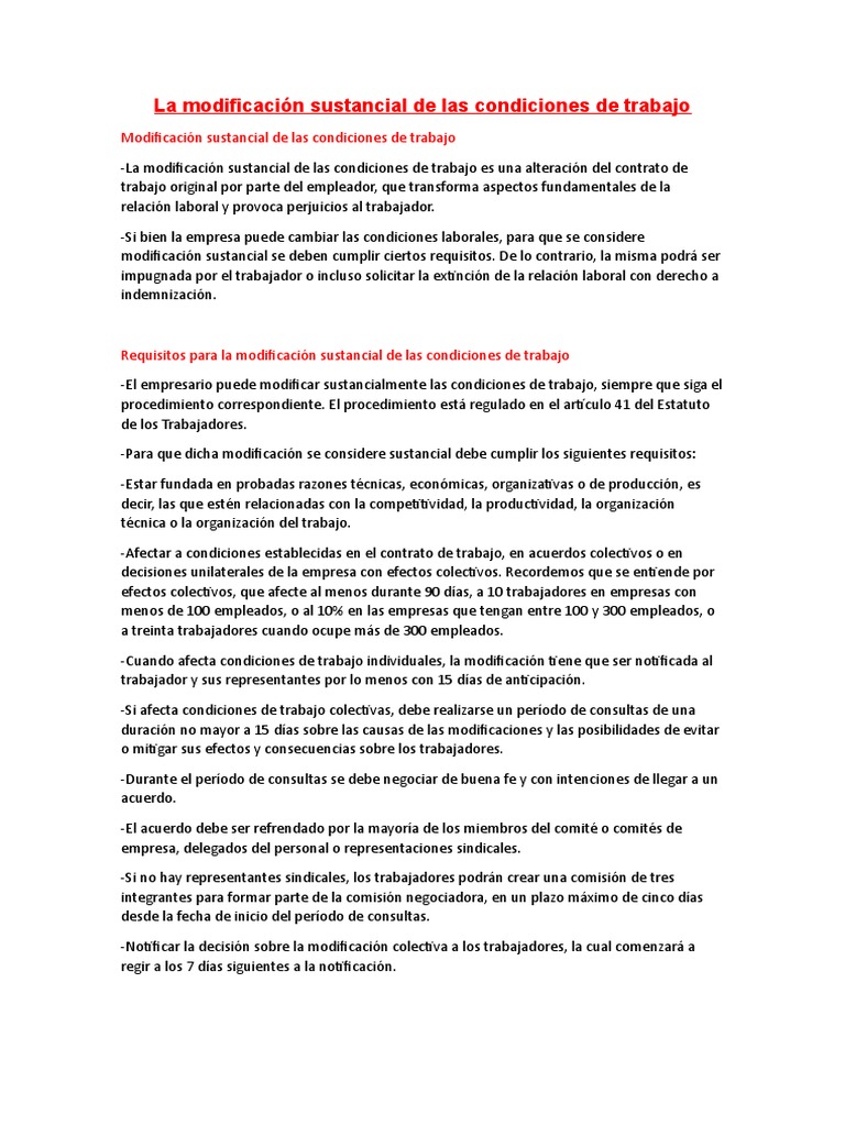 La Modificación Sustancial de Las Condiciones de Trabajo | PDF ...