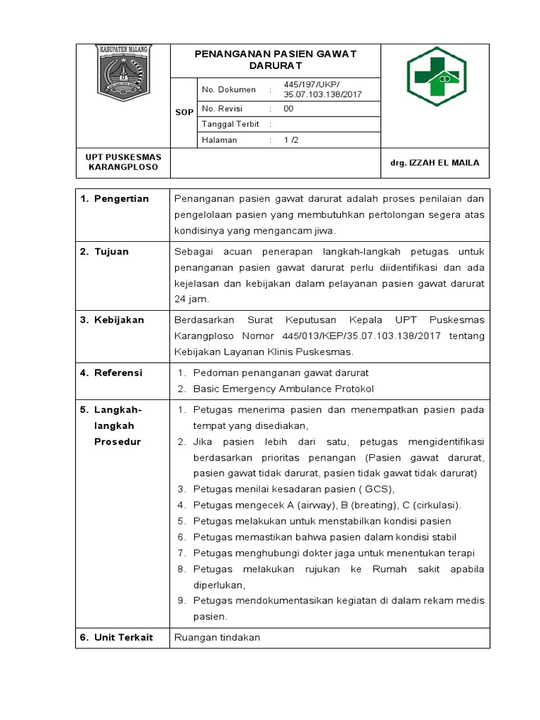 3.3.1.1 SOP Penanganan Pasien Gawat Darurat V2 | PDF