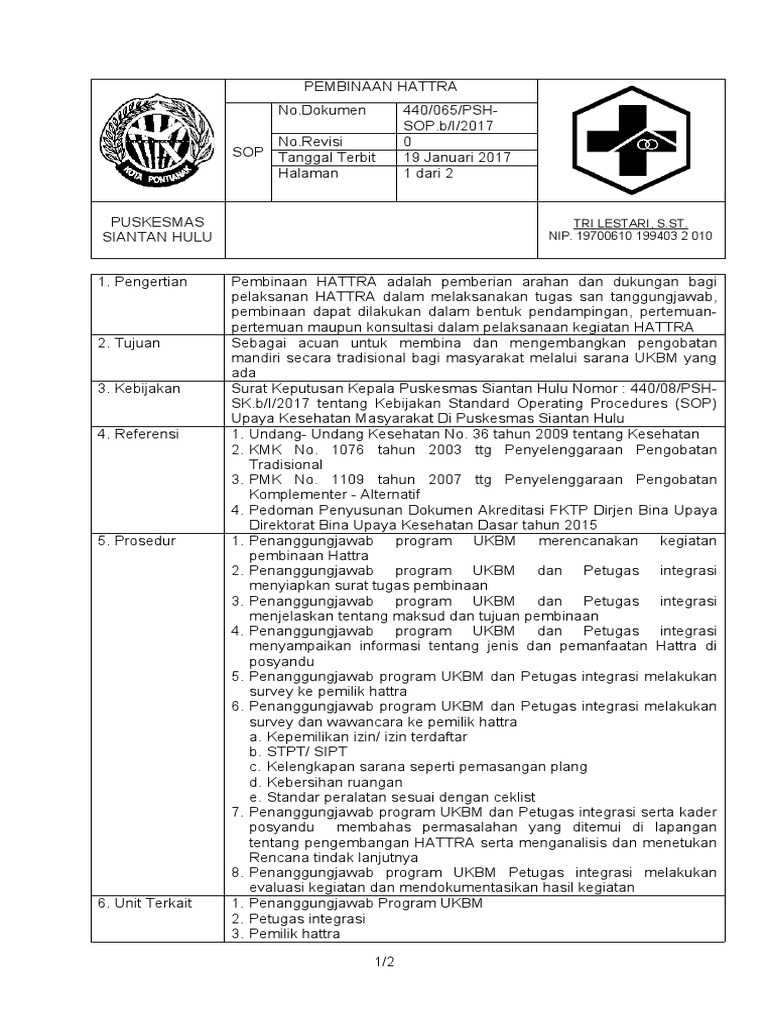 SOP Pembinaan HATTRA | PDF | Bisnis | Sains & Matematika