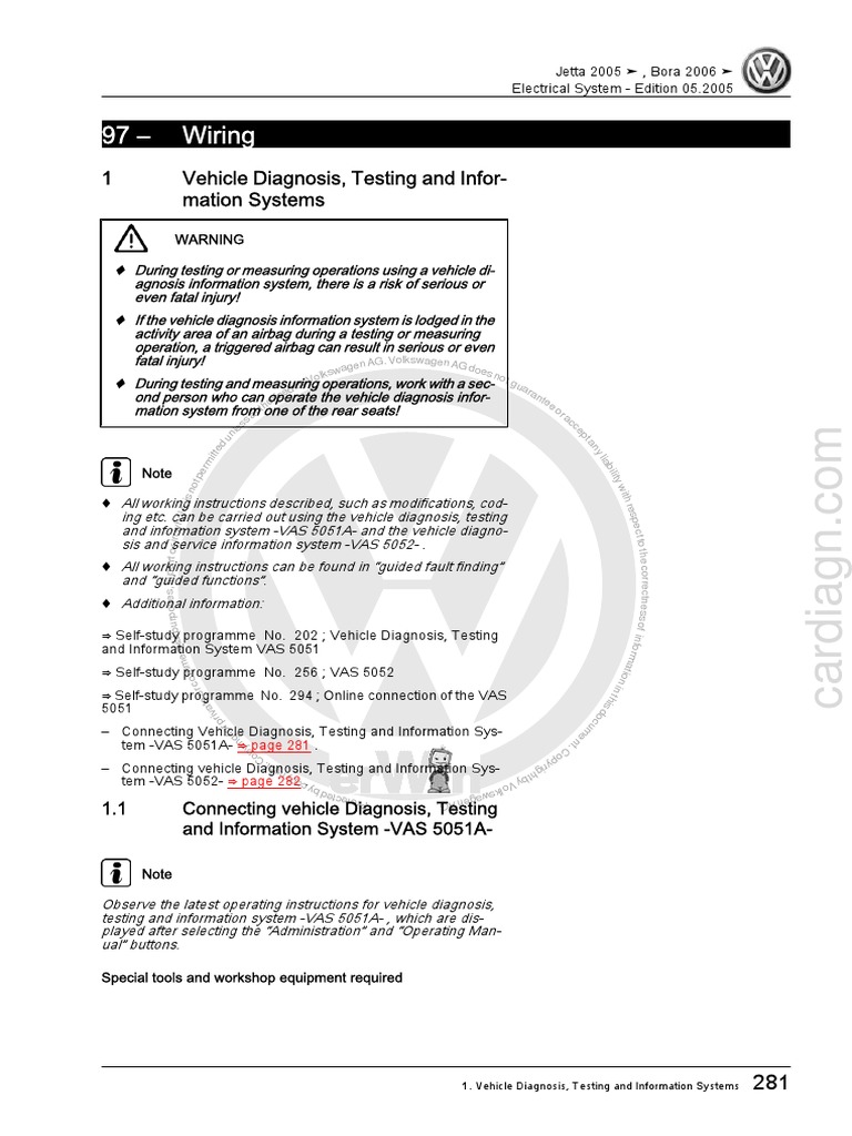97 - Wiring: 1 Vehicle Diagnosis, Testing and Infor Mation Systems ...