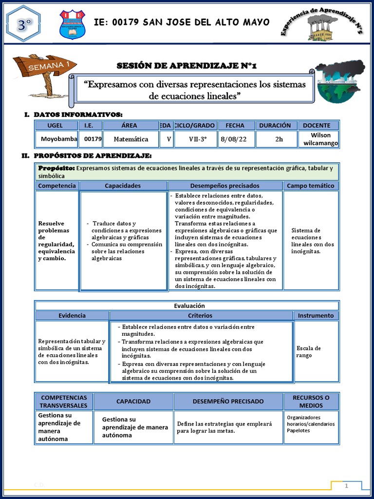 3° Sesión de Aprendizaje Sesión1-Sem.1-Exp.5-Mate | PDF | Ecuaciones | Aprendizaje