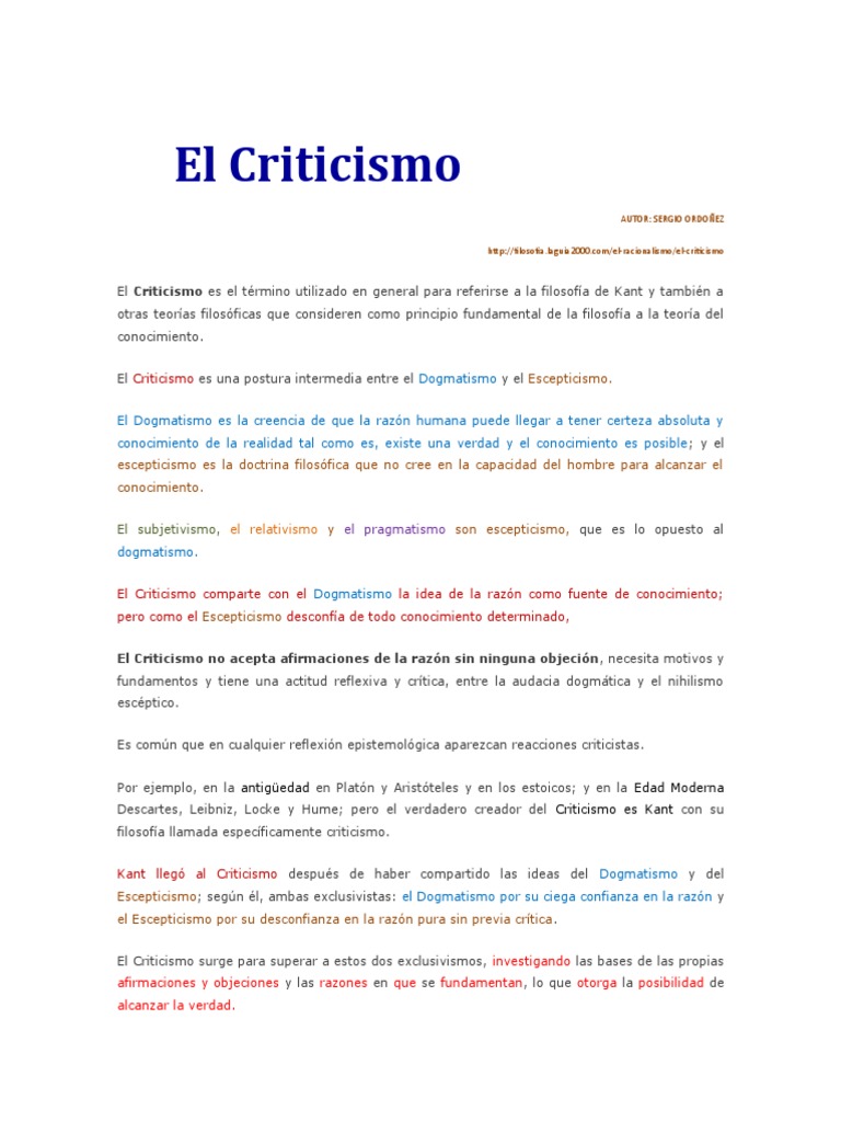 CRITICISMO | PDF | Conocimiento | Immanuel Kant