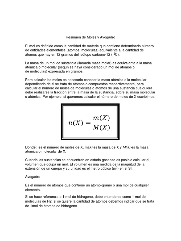Moles y Número de Avogadro Explicados | PDF