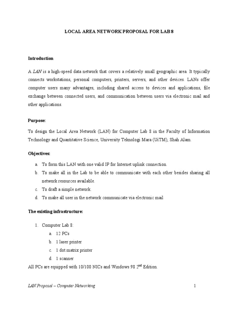 LAN Design Proposal for Computer Lab 8 | PDF | Computer Network ...
