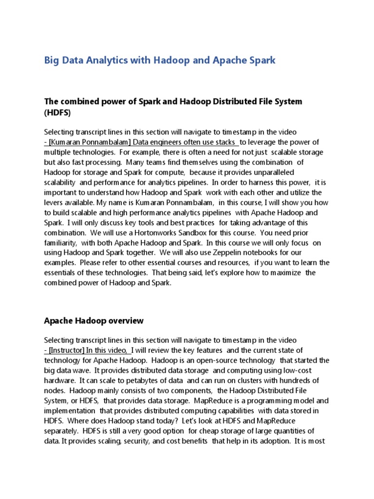 Big Data Analytics With Hadoop and Apache Spark | PDF | Apache Hadoop | Apache Spark