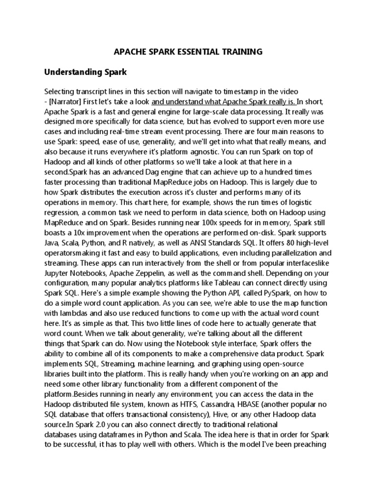 Apache Spark Essential Training | PDF | Apache Spark | Apache Hadoop