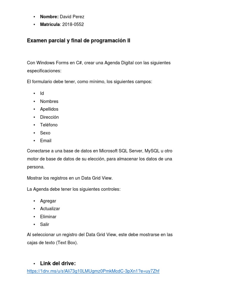 Examen Parcial y Final de Programación II | PDF | Informática | Bases ...