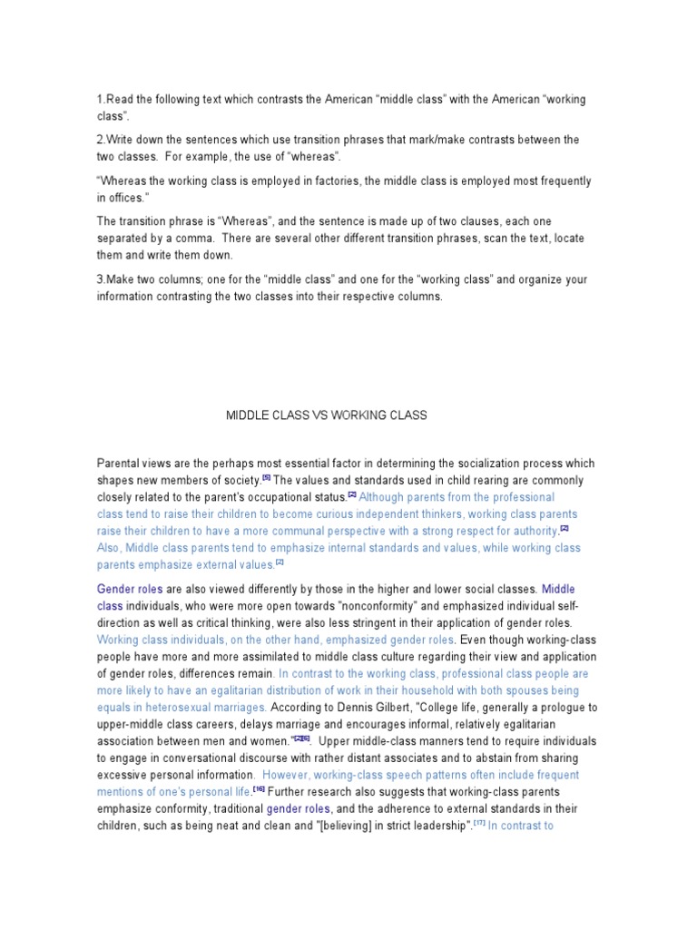Working Class VS Middle Class | PDF | American Middle Class | Social ...