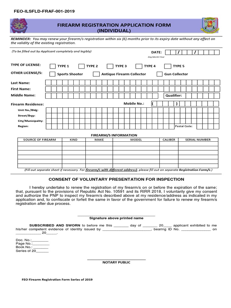 Individual Application Firearm Registration | PDF | Justice | Crime & Violence