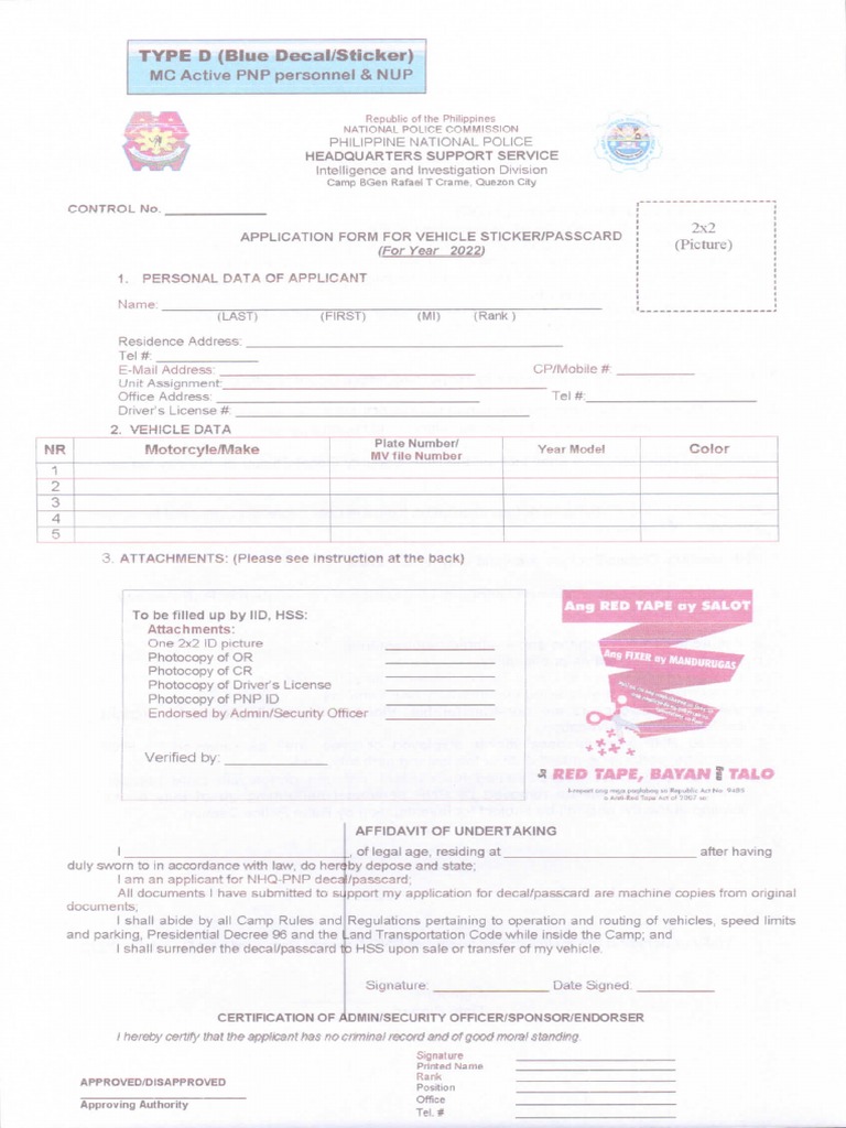 PNP Decal Form | PDF