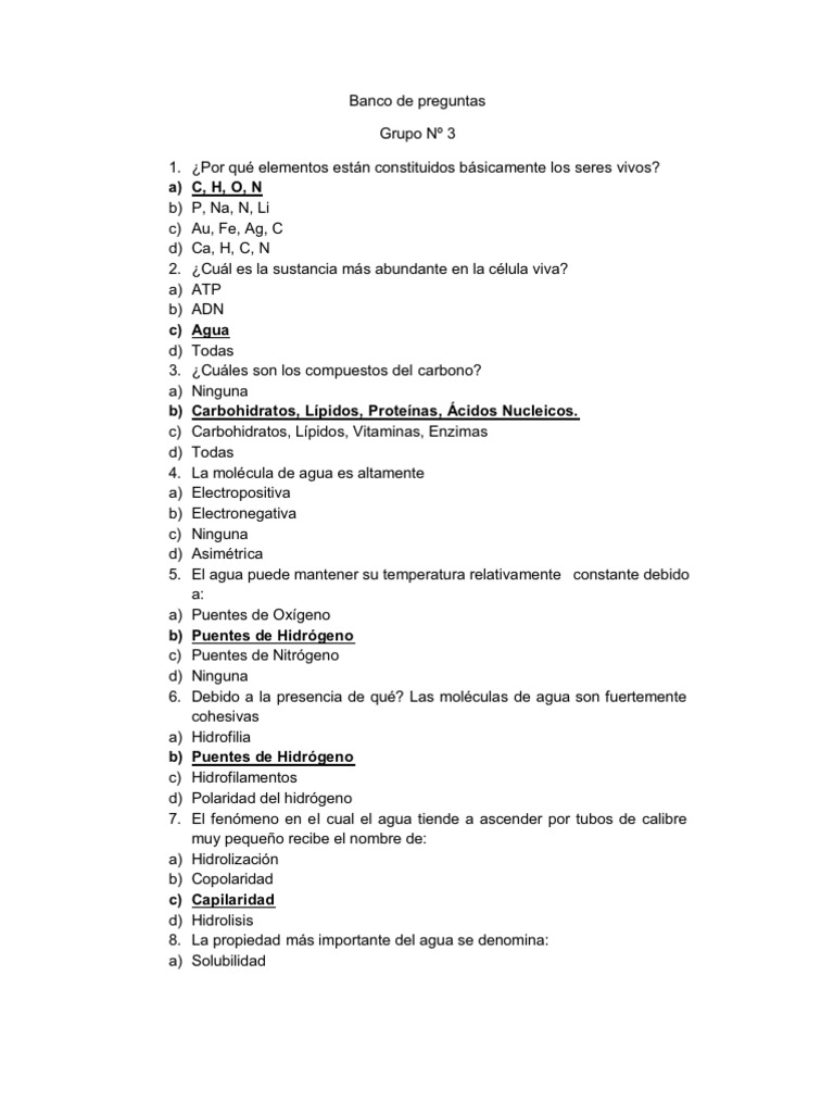 Banco de Preguntas Biologia UCE | PDF