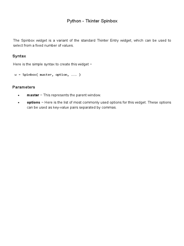 Python Tkinter Spinbox Pdf Computing Computer Programming 8903