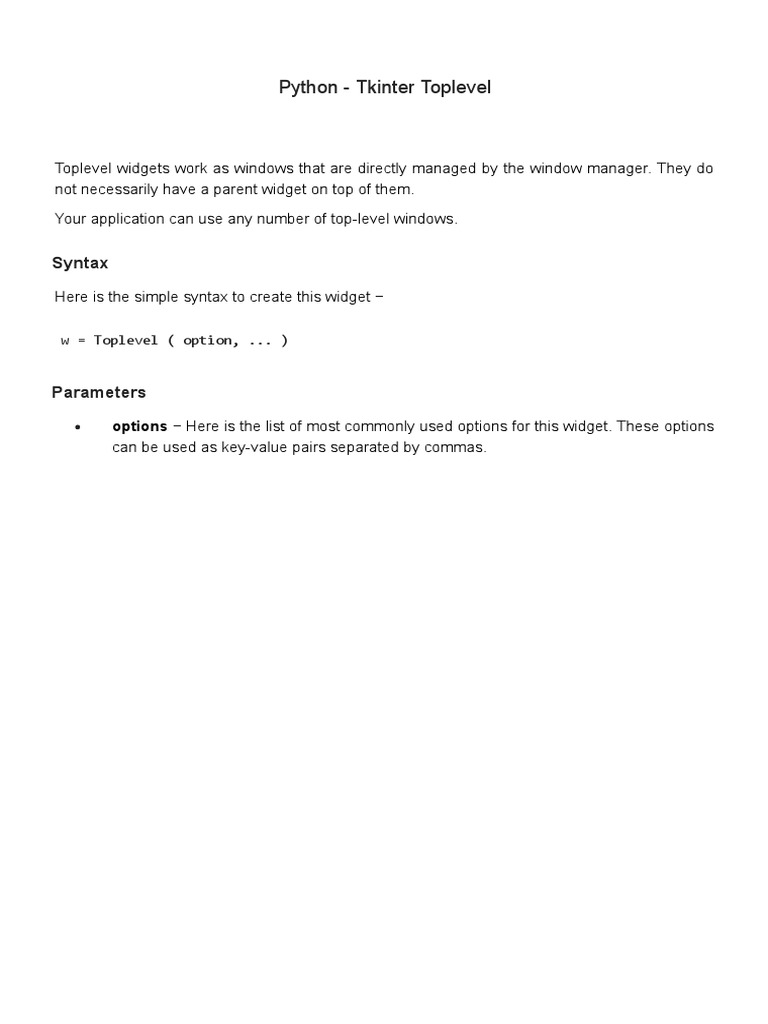 Python - Tkinter Toplevel | PDF | Cursor (User Interface) | Computer Engineering