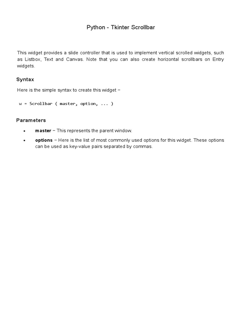Python Tkinter Scrollbar Pdf Computer Programming Computing