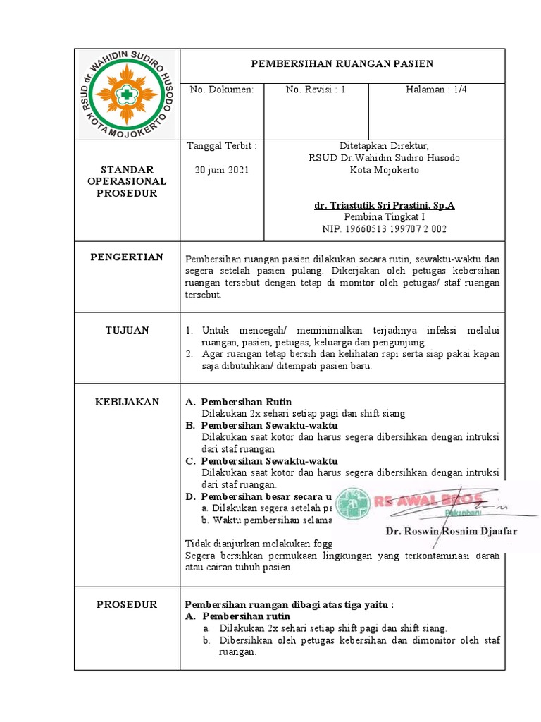 Spo Pembersihan Ruangan Pasien | PDF