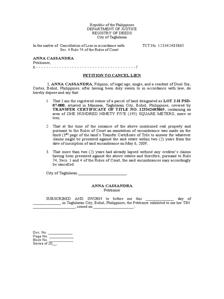Sample Cancellation of Lien | PDF | Social Science | Law