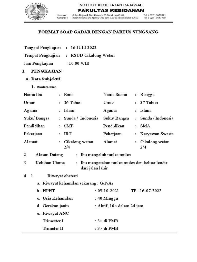 Soap Partus Sungsang | PDF | Kesehatan Holistik