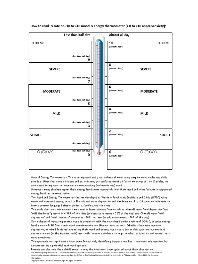 BIPOLAR - Mood Thermometer With Monitoring Card | PDF | Mood Disorders ...