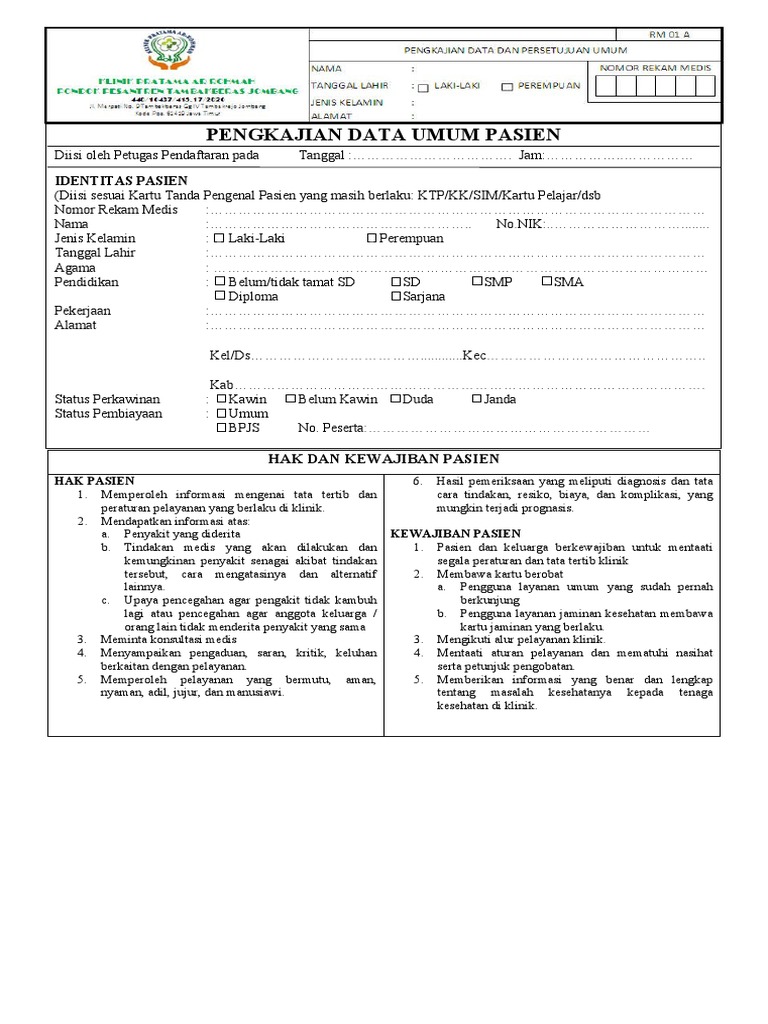 RM 01 Pengkajian Data Umum Pasien | PDF