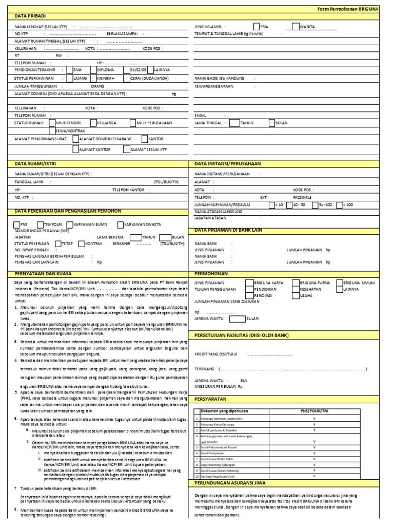 Form Permohonan Briguna | PDF
