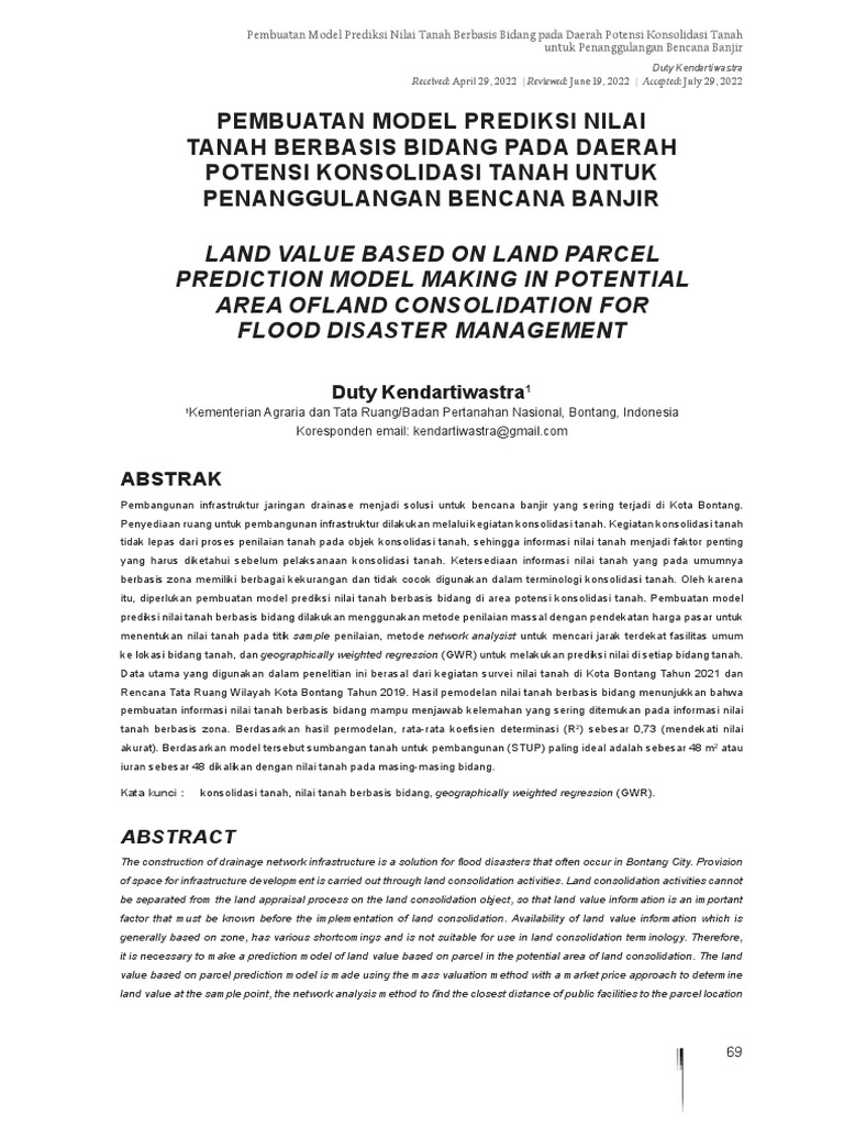 Pembuatan Model Prediksi Nilai Tanah Berbasis Bidang Pada Daerah ...