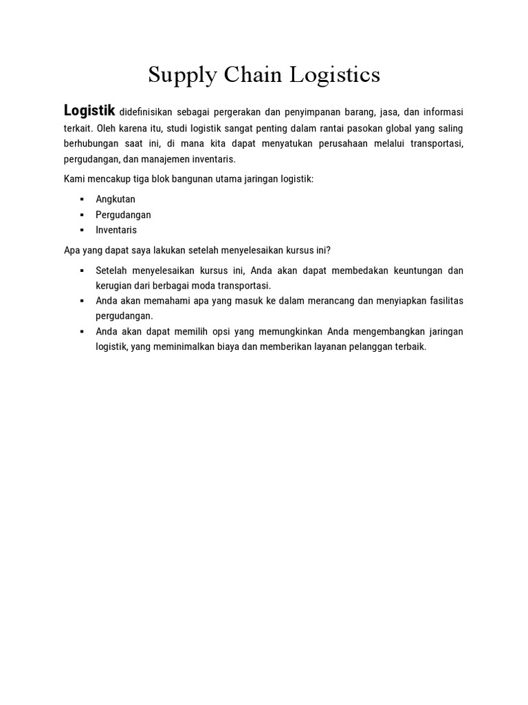 Supply Chain Logistics - Coursera | PDF