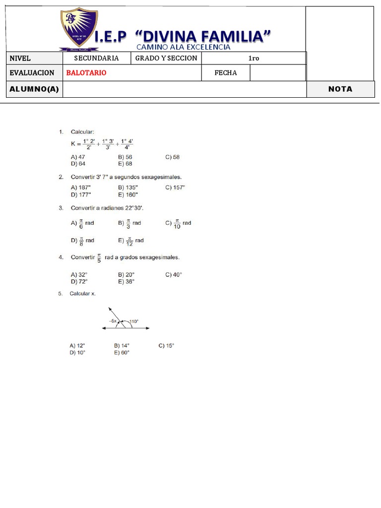 1ro Sec Trigo Balotario | PDF