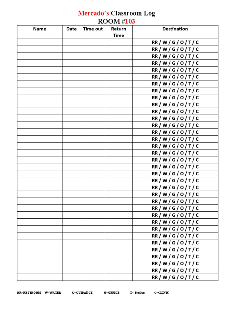 ROOM Sign out sheet | PDF