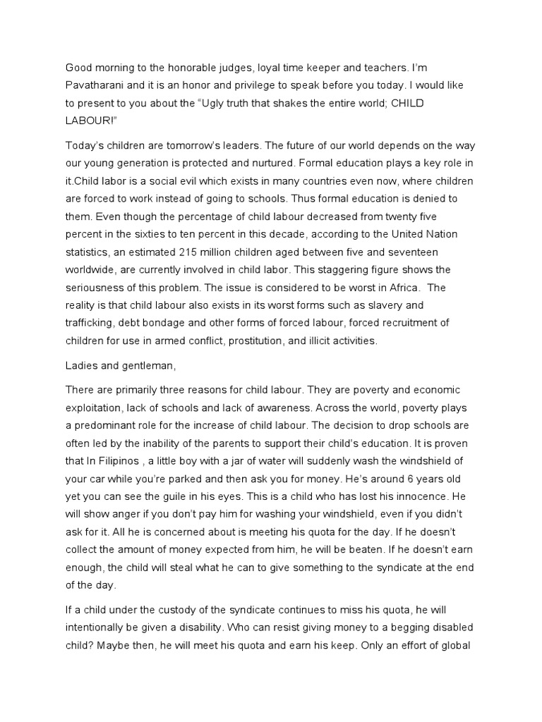 Child Labour Public Speaking Script | PDF | Child Labour | Sexual Slavery