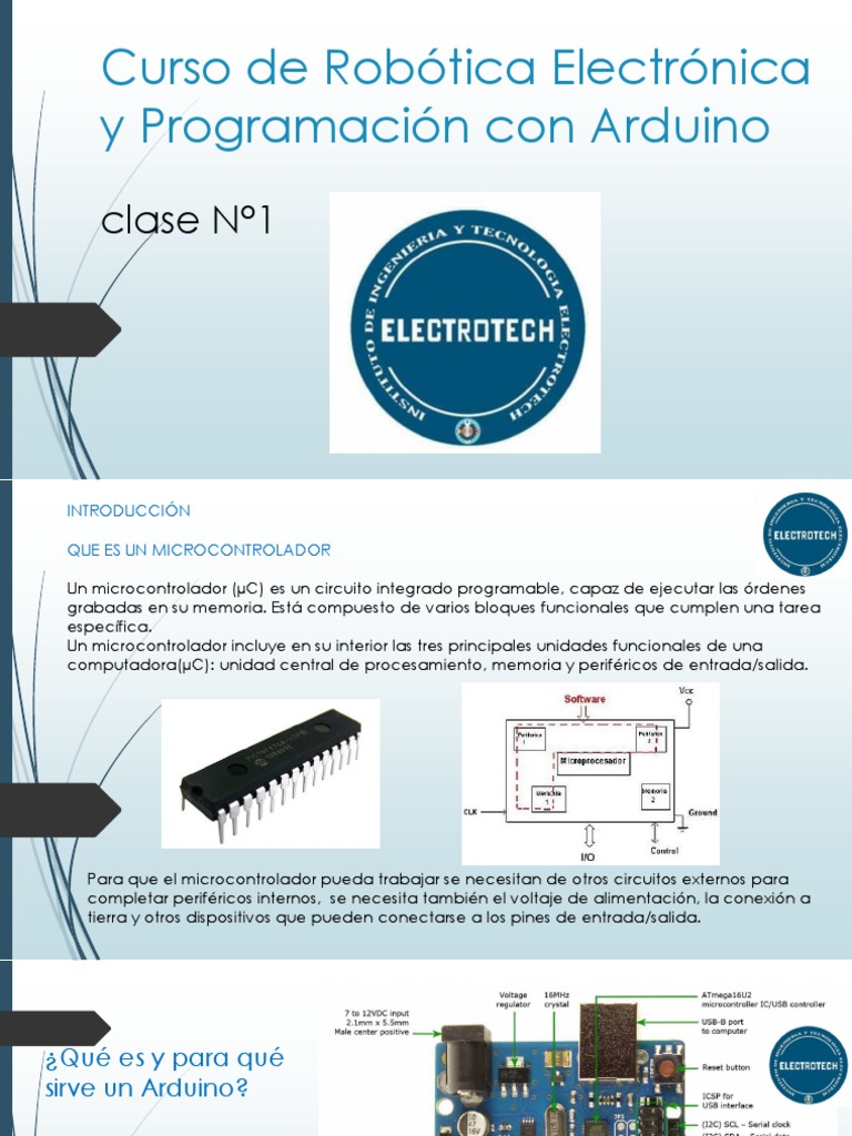 Primera Clase de Robotica, Electronica y Programacion Con Arduino | PDF | Arduino | Microcontrolador