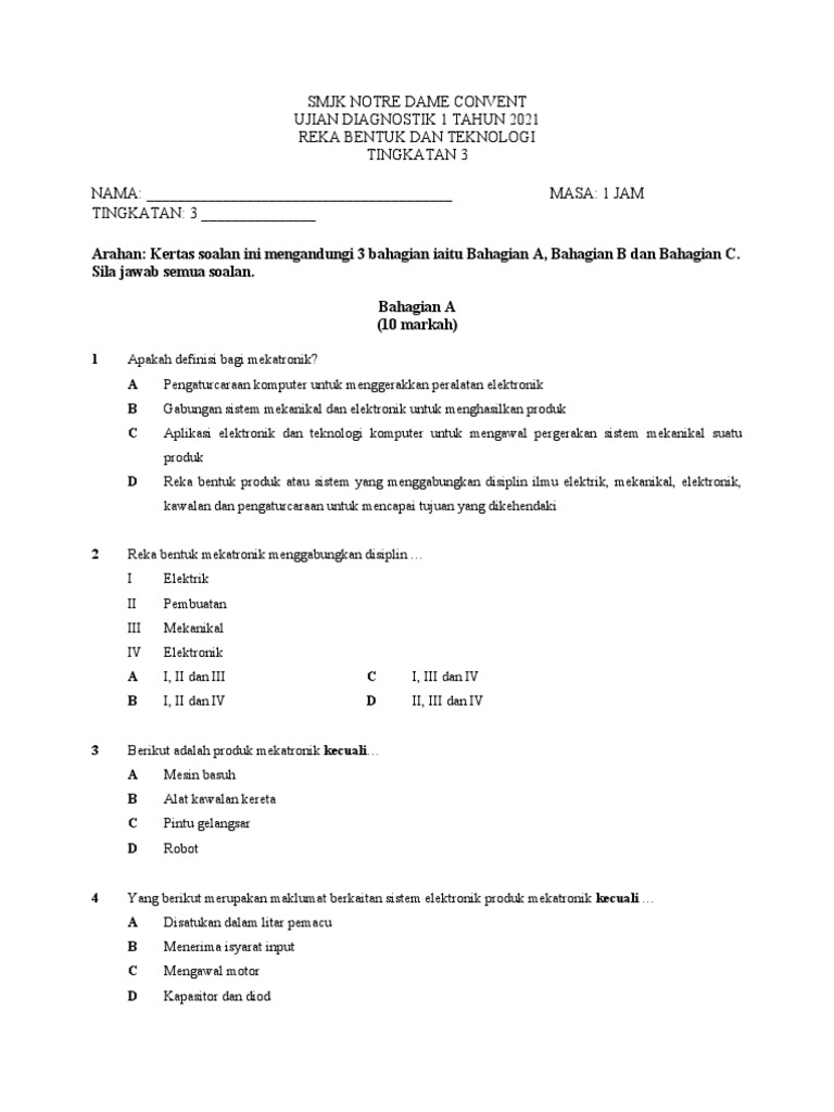 Ujian Diagnostik 1 RBT Form 3 | PDF