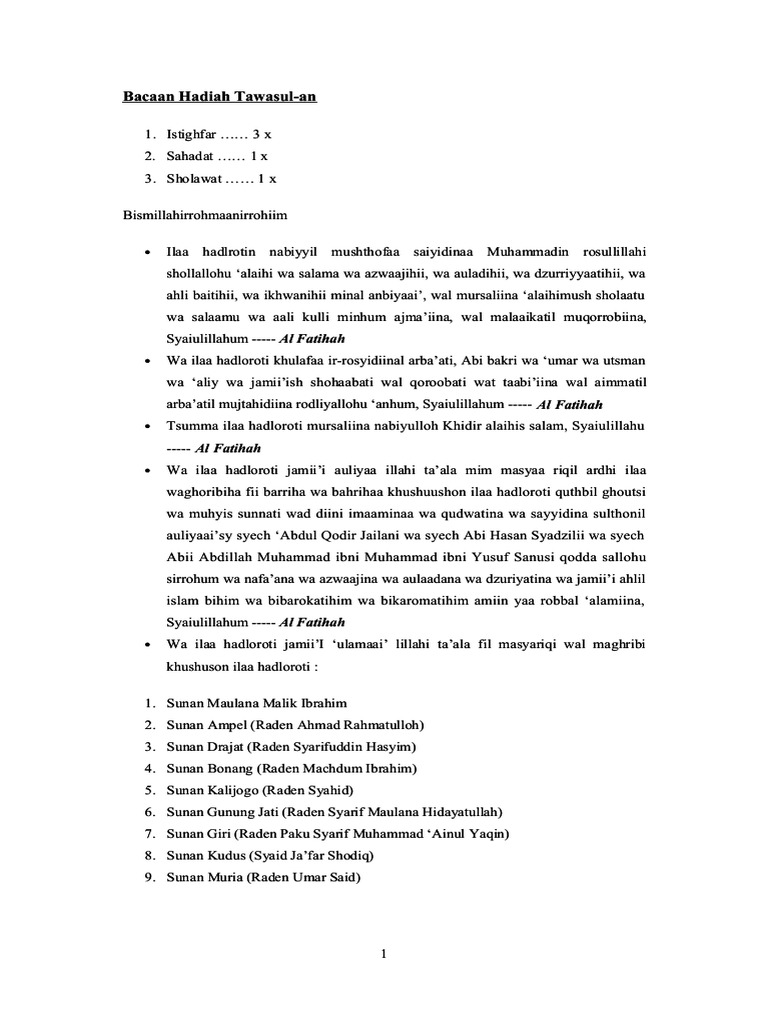 Bacaan Hadiah Tawasul-An Bacaan Hadiah Tawasul-An: Al Fatihah Al ...