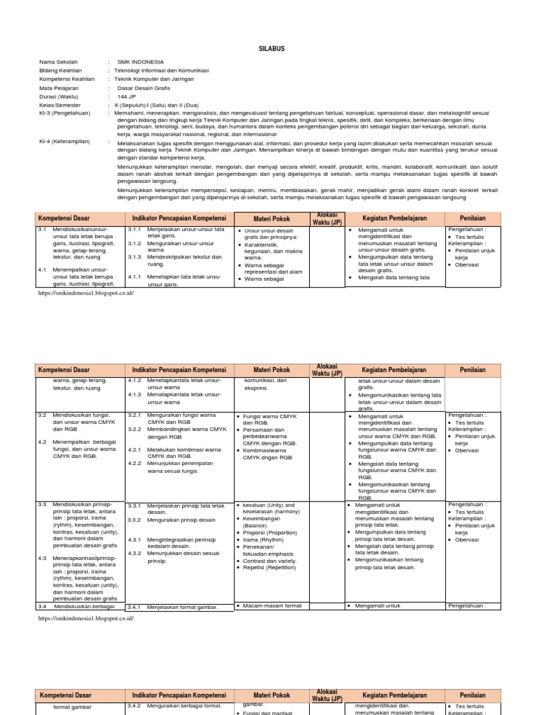 Silabus Desain Grafis SMK | PDF