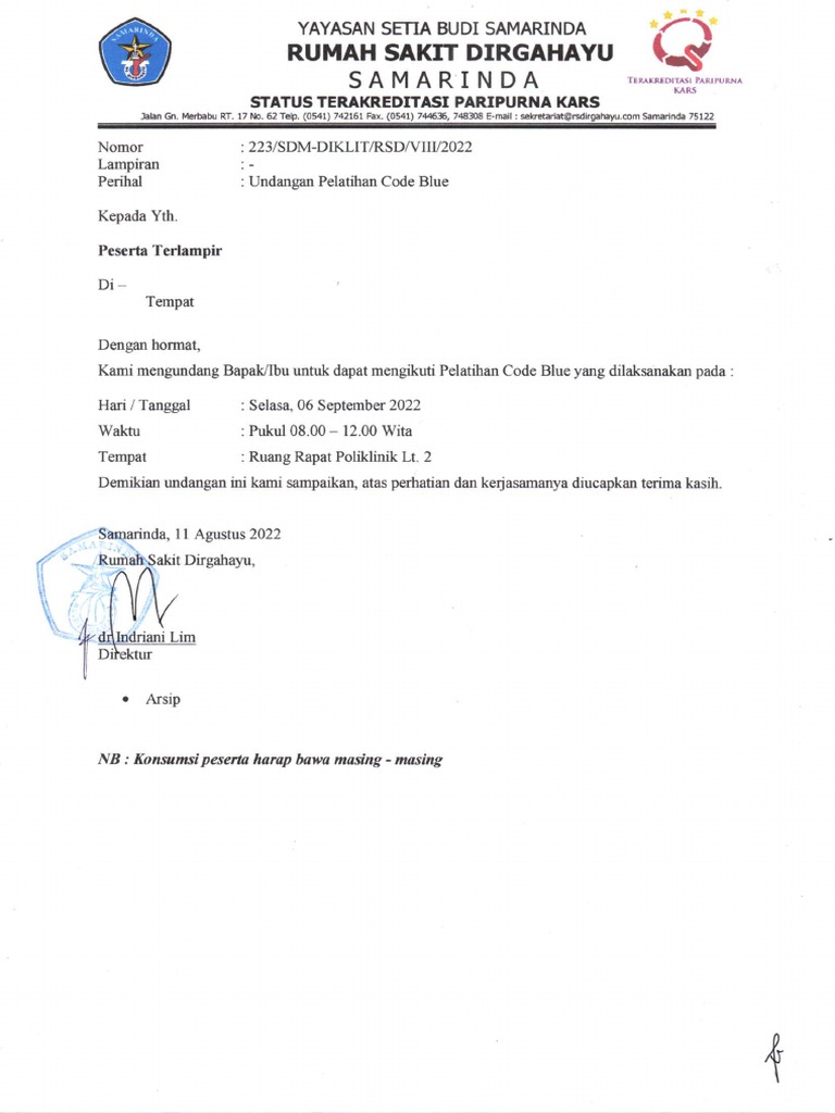 Undangan Dan Peserta Pelatihan Code Blue | PDF