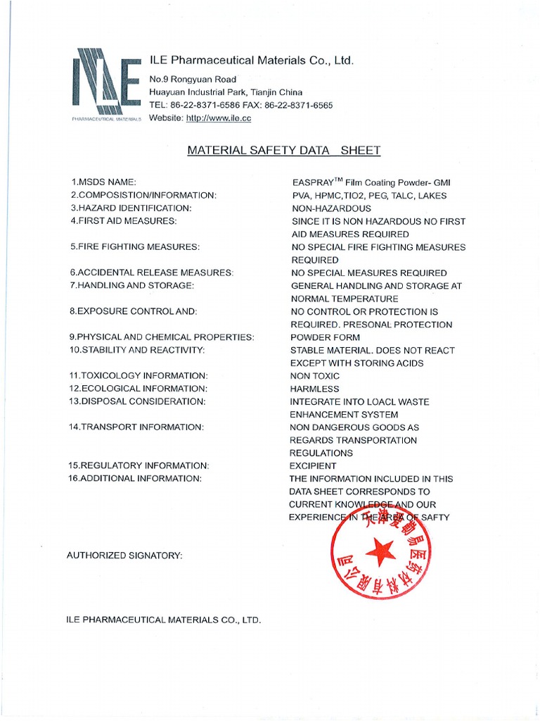 MSDS (Terdapat Komposisi Bahan) | PDF
