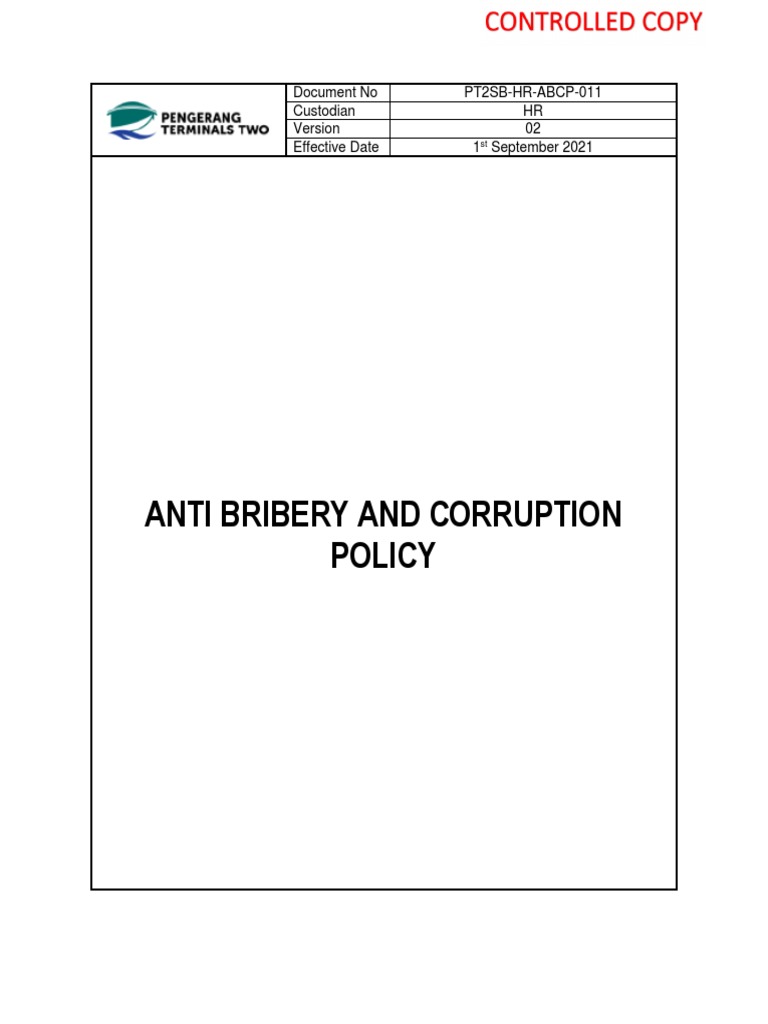 PT2SB Anti-Bribery Policy Overview | PDF | Bribery | Corruption